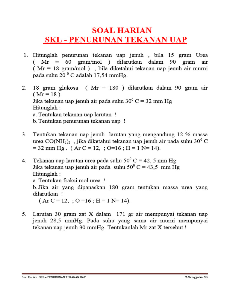 2.1-Soal Harian SKL Penurunan Tekanan Uap | PDF | Metode & Bahan Ajar
