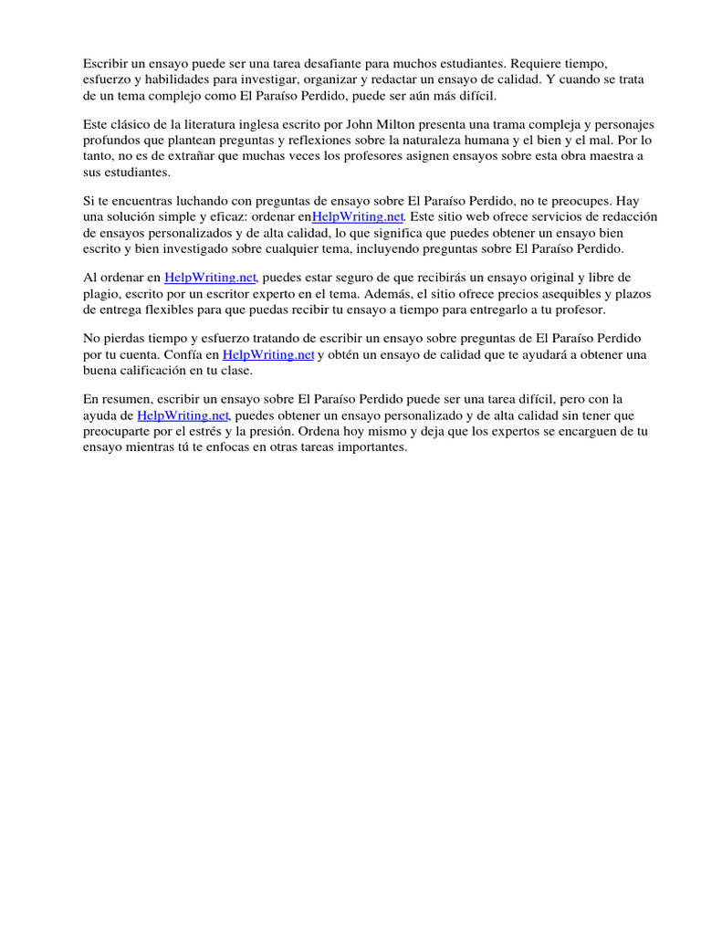 Preguntas Sobre El Ensayo de El Paraíso Perdido | PDF | Ensayos ...