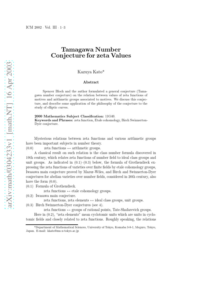 Kato Zeta Values and TNC | PDF | Ring (Mathematics) | Field (Mathematics)