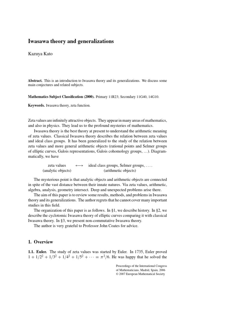 Kato Review of IW Theory and Generalizations | PDF | Field (Mathematics ...