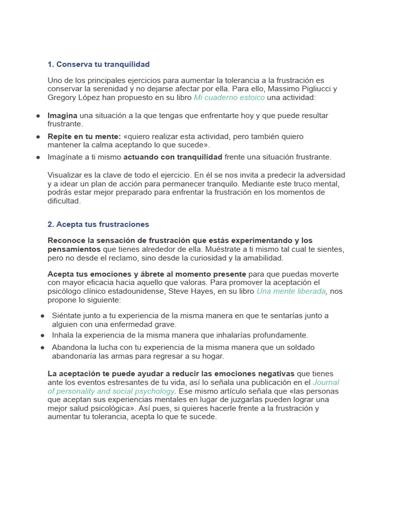 Ejercicios para La Tolerancia A La Frustración | PDF | Las emociones | Pensamiento