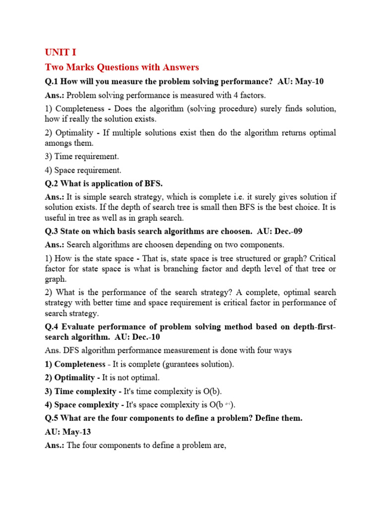 Ai Univ 2 Marks Pdf Bayesian Network Computational Complexity Theory
