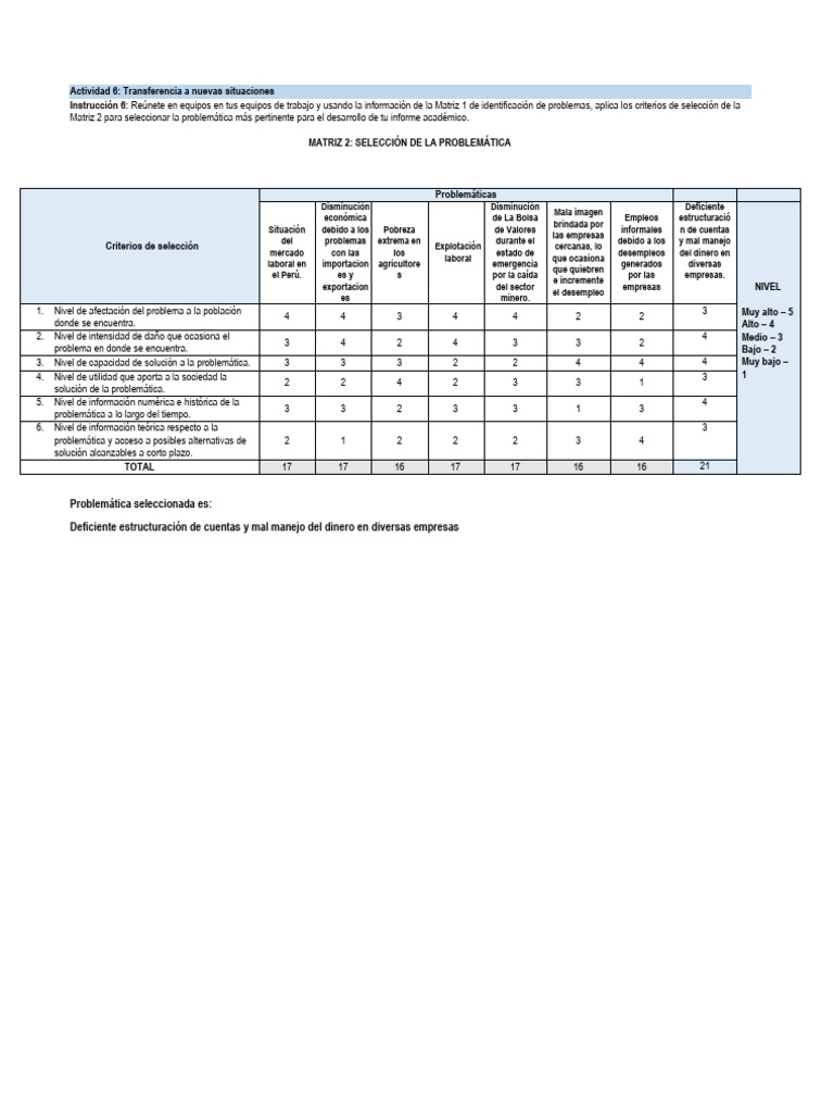 Matriz 2 Seleccion de La Problem - Tica | PDF | Economias | Ciencias económicas
