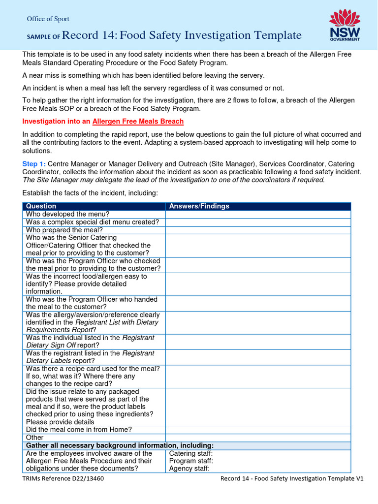 Food Safety - Sample of Food Safety Incident Report May 2023.v1.0 | PDF ...