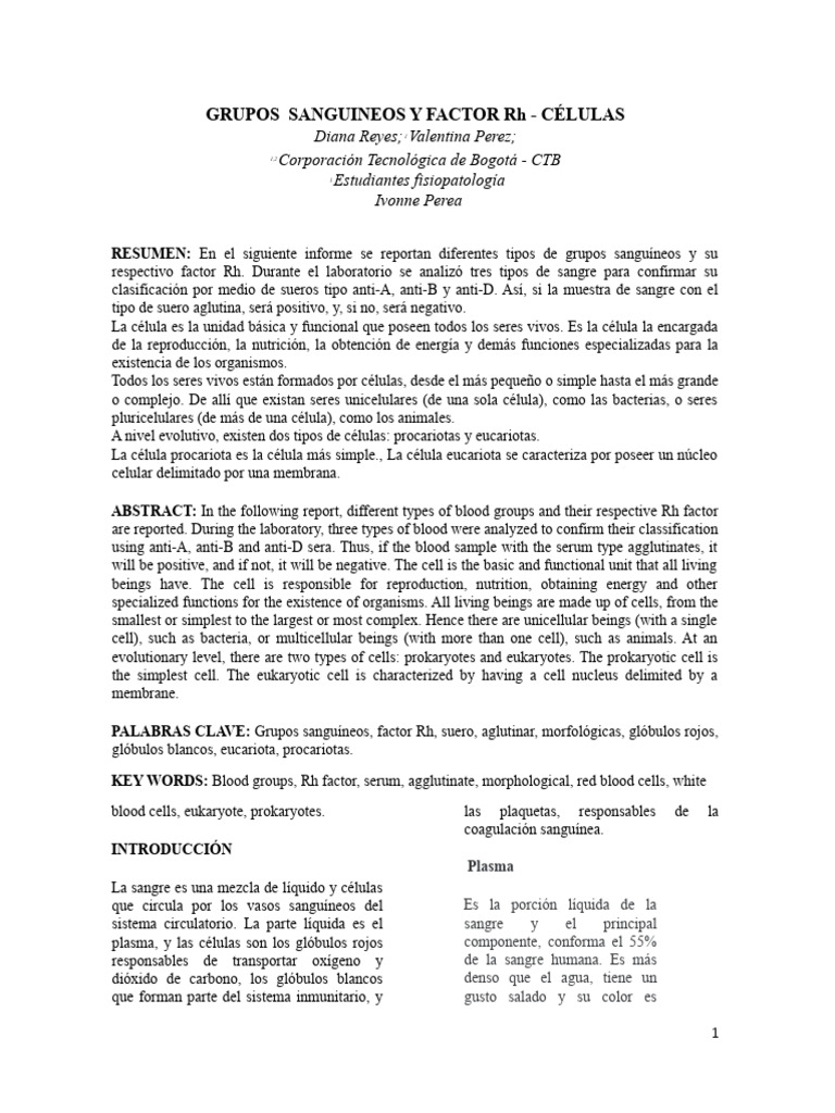 GRUPOS SANGUINEOS Y FACTOR RH | PDF | Sangre | Biología Celular)