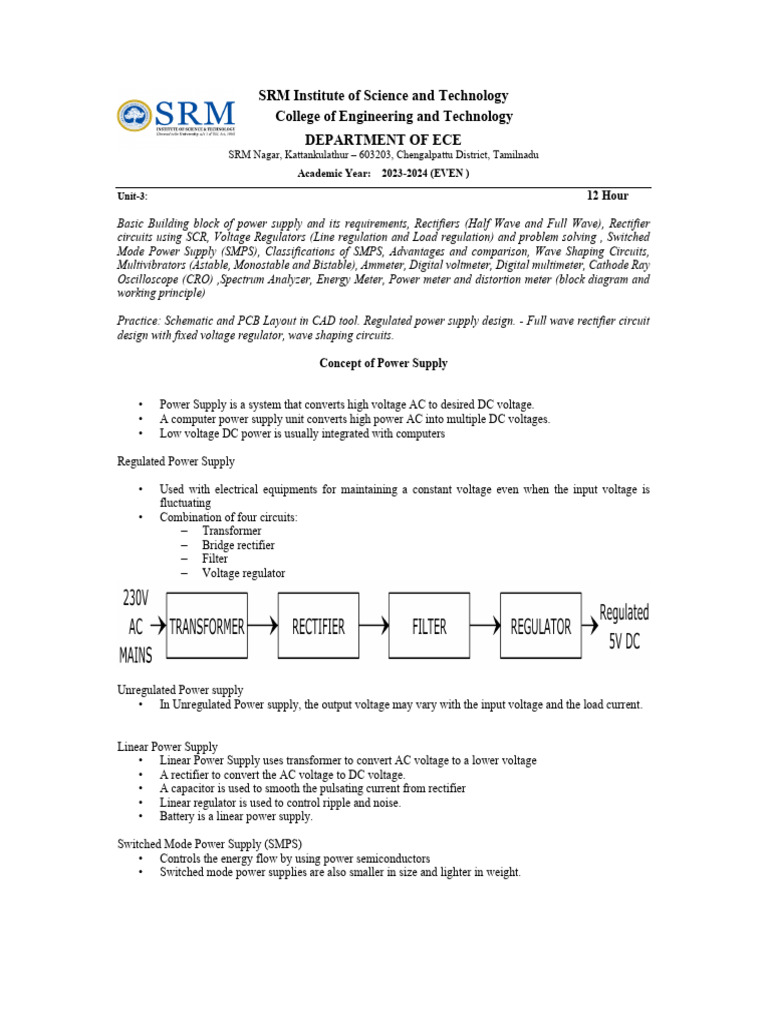 UNIT 3 PART 1 - Notes | PDF | Rectifier | Power Supply