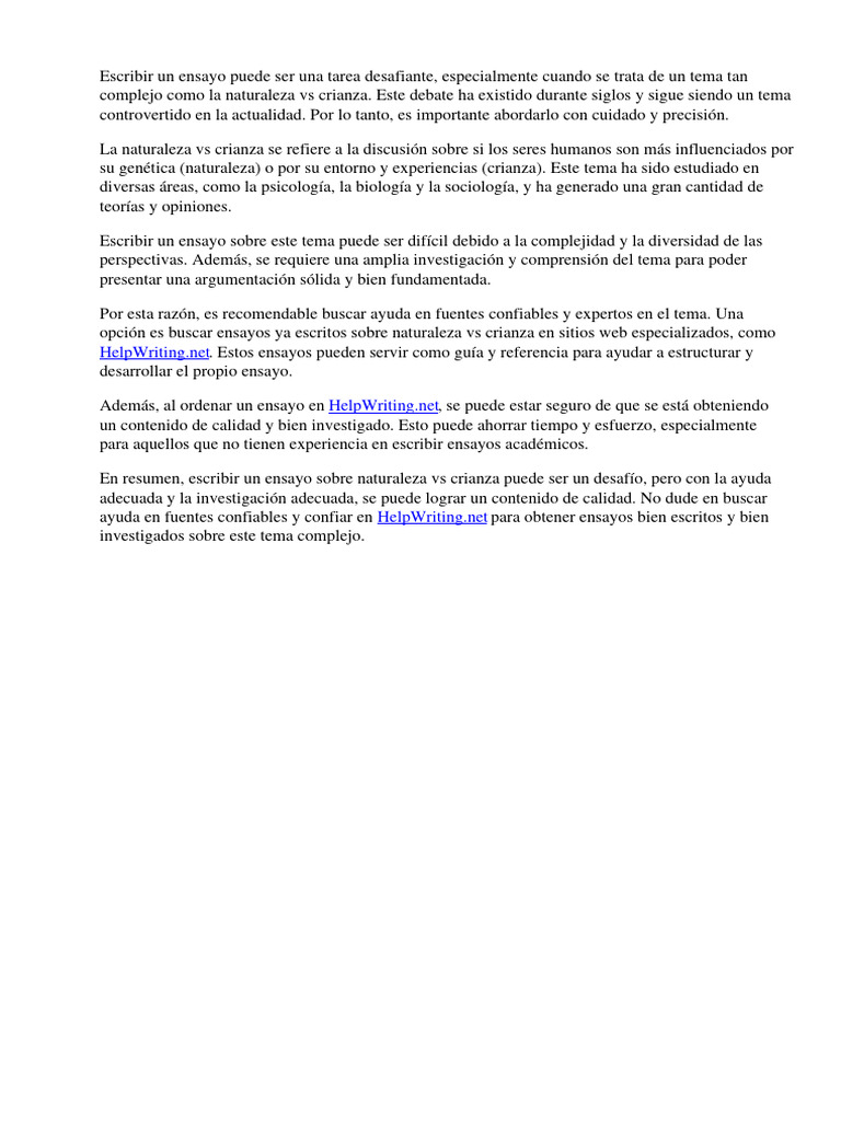 Ensayos Sobre Naturaleza Vs Crianza | PDF | Naturaleza versus crianza ...