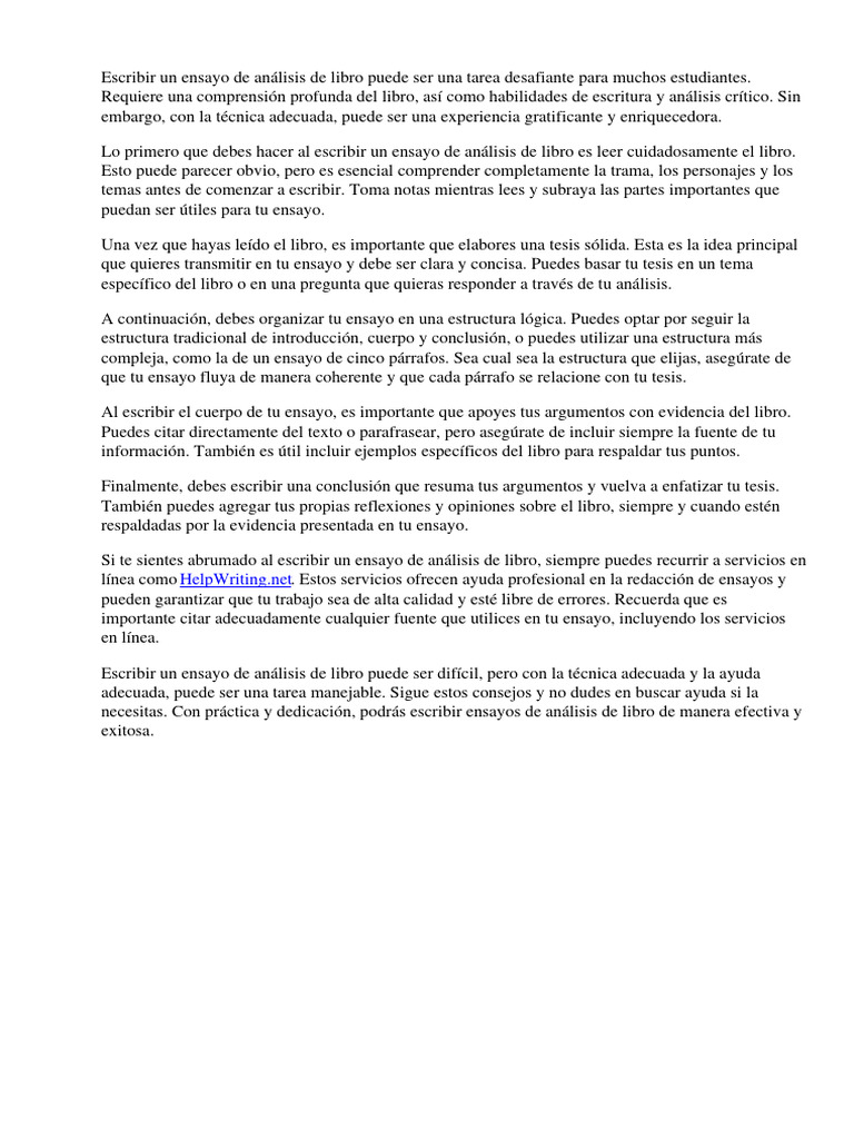 Cómo Escribir Un Ensayo de Análisis de Libro | PDF | Ensayos ...