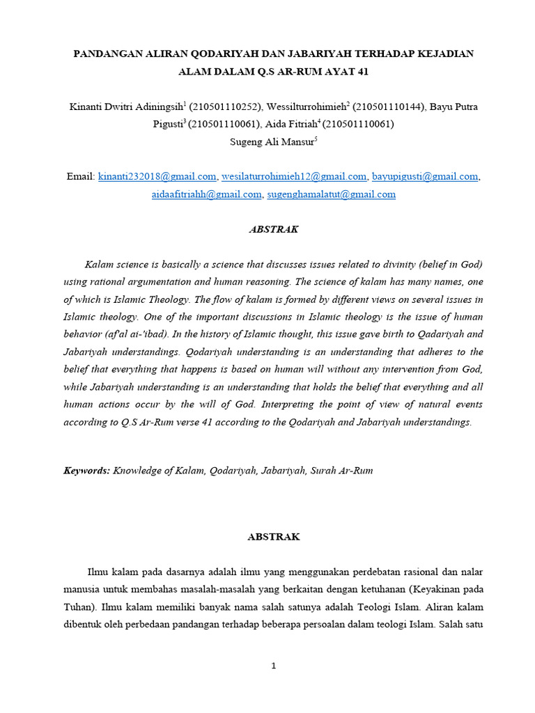 Kel 03_Teosofi D_Jurnal_Pandangan Aliran Qodariyah dan Jabariyah ...