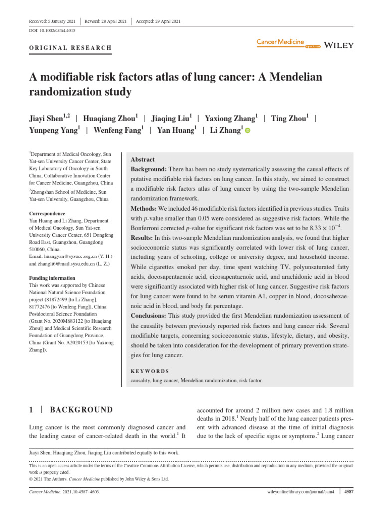 A Modifiable Risk Factors Atlas of Lung Cancer A Mendelian | PDF ...