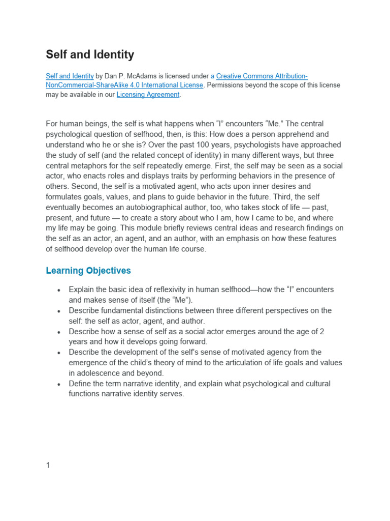 Self and Identity | PDF | Self | Identity (Social Science)