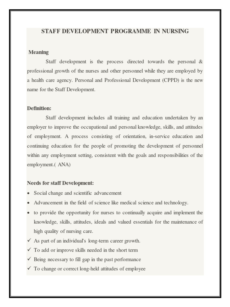 Staff Development Programme in Nursing 160922072823 | PDF | Nursing | Learning