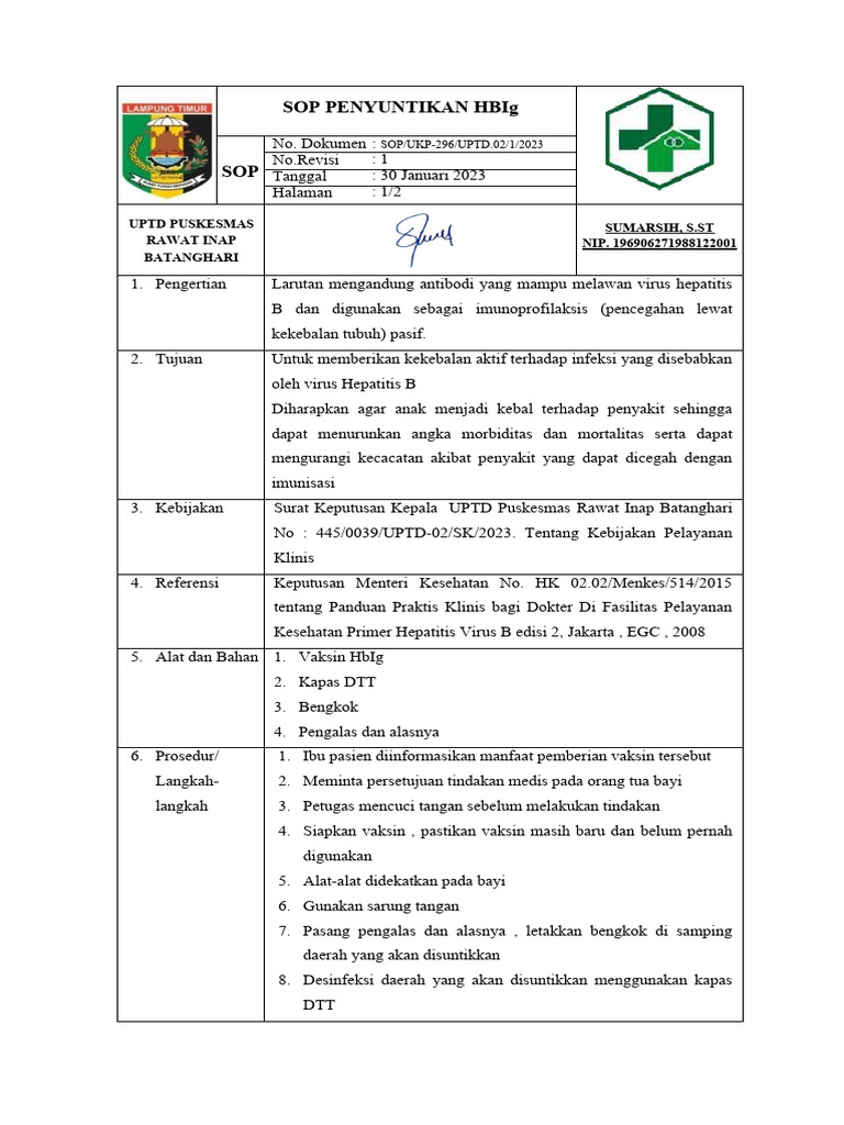 SOP PENYUNTIKAN HBIg Fix | PDF