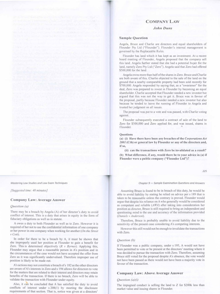 Sample Exam Questions and Answers (Mastering Law Study and Law Exam Techniques) | PDF | Conflict ...