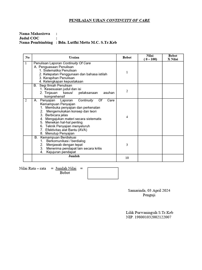 Format Nilai Coc | PDF