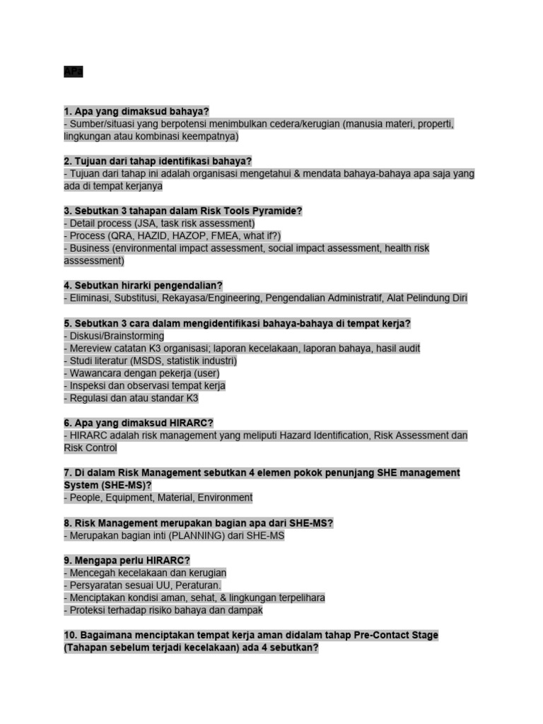 Soal Identifkiasi Bahaya Mentah | PDF