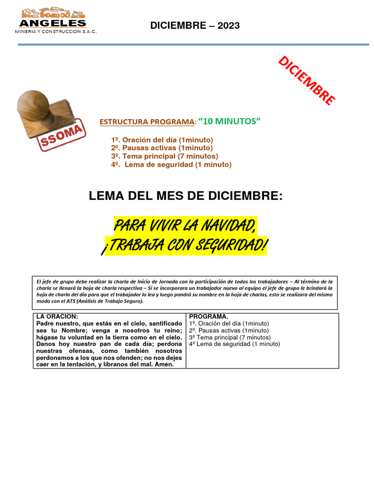 Programa de Seguridad Diciembre 2023 | PDF | Protector solar | ruido