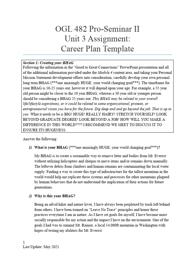 Ogl 482 Unit 3 Module Career Plan Template Lopez | PDF | Goal | Mount Everest