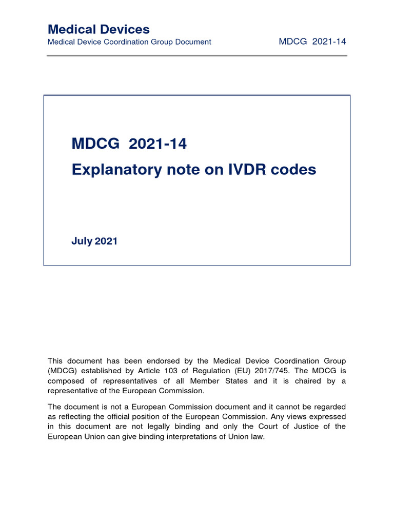 MDCG 2021-14: IVDR Code Guidance | PDF | Infection | Genetic Disorder