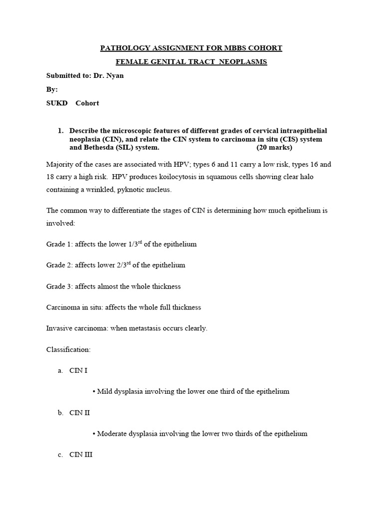 Female Genital Tract Tumours Pathology Assignment #5 | PDF | Medical Specialties | Diseases And ...