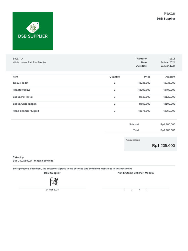 Invoice for Klinik Utama Bali Puri Medika | PDF