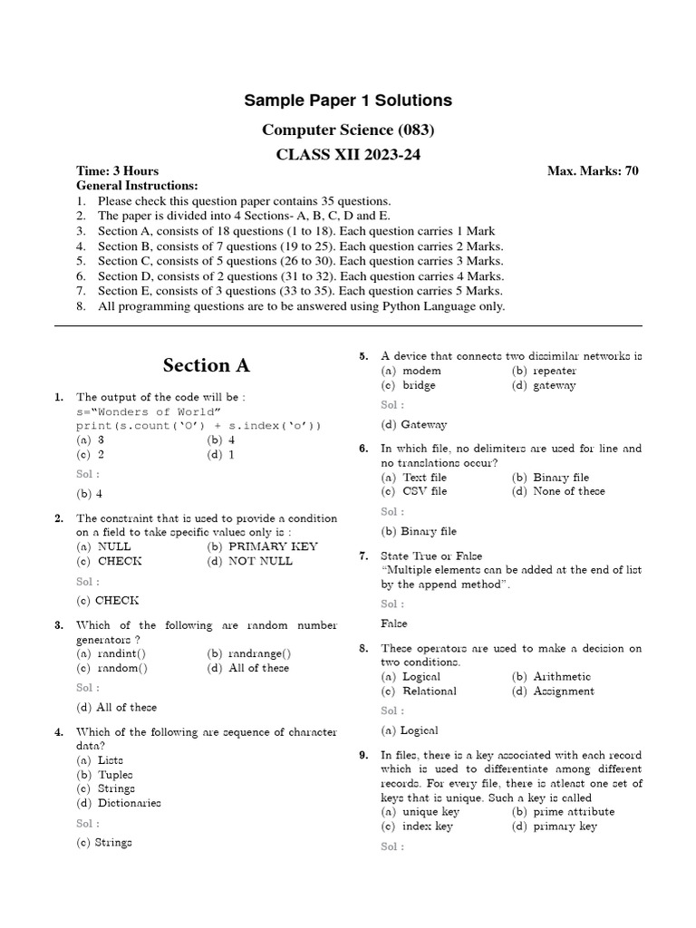 Xii Cs SQP Practice 1 | PDF | Comma Separated Values | Computer Network