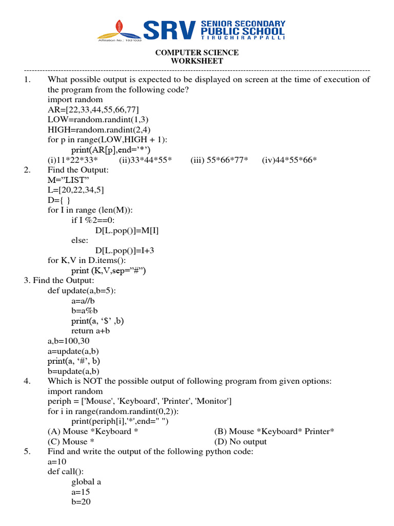 Functions Worksheet 1 Pdf Computer Keyboard Human Computer
