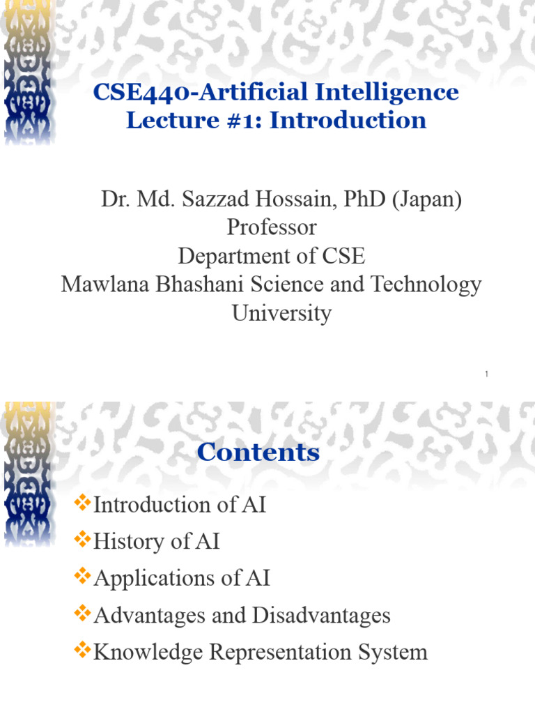 CSE440 Lect 1 Introduction | PDF | Artificial Intelligence | Intelligence (AI) & Semantics