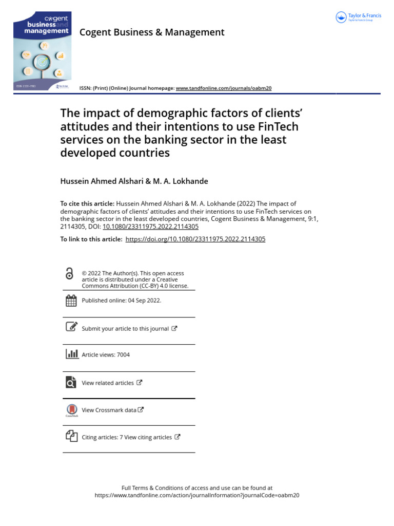 The Impact of Demographic Factors of Clients Attitudes and Their Intentions To Use FinTech ...