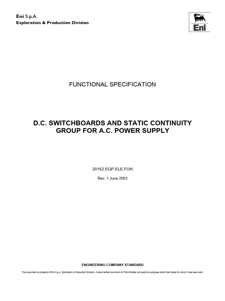 D.C. Switchboards and Static Continuity Group For A.C. Power Supply ...
