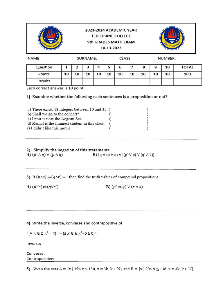 9th GRADE EXAM | PDF | Interpretation (Philosophy) | Semantics