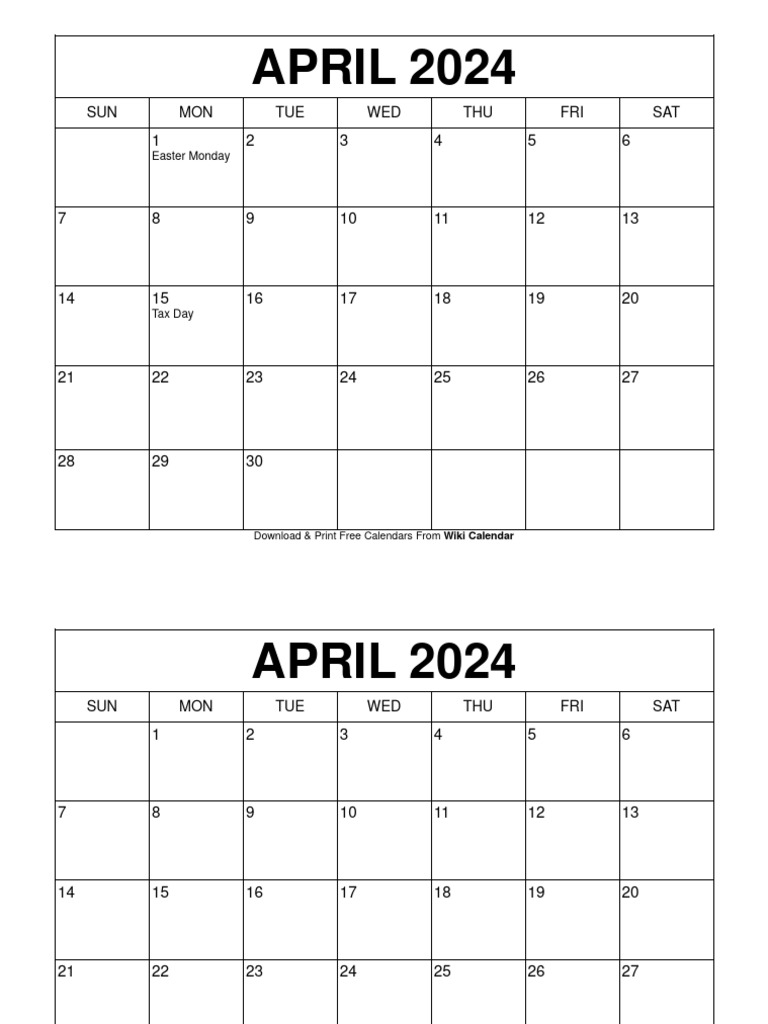 April 2024 Calendar with Holidays | PDF