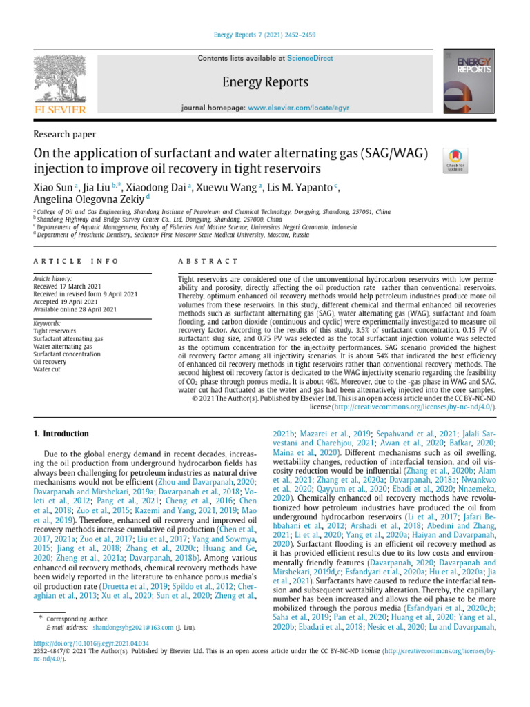 SAG/WAG Injection for Enhanced Oil Recovery | PDF | Enhanced Oil ...