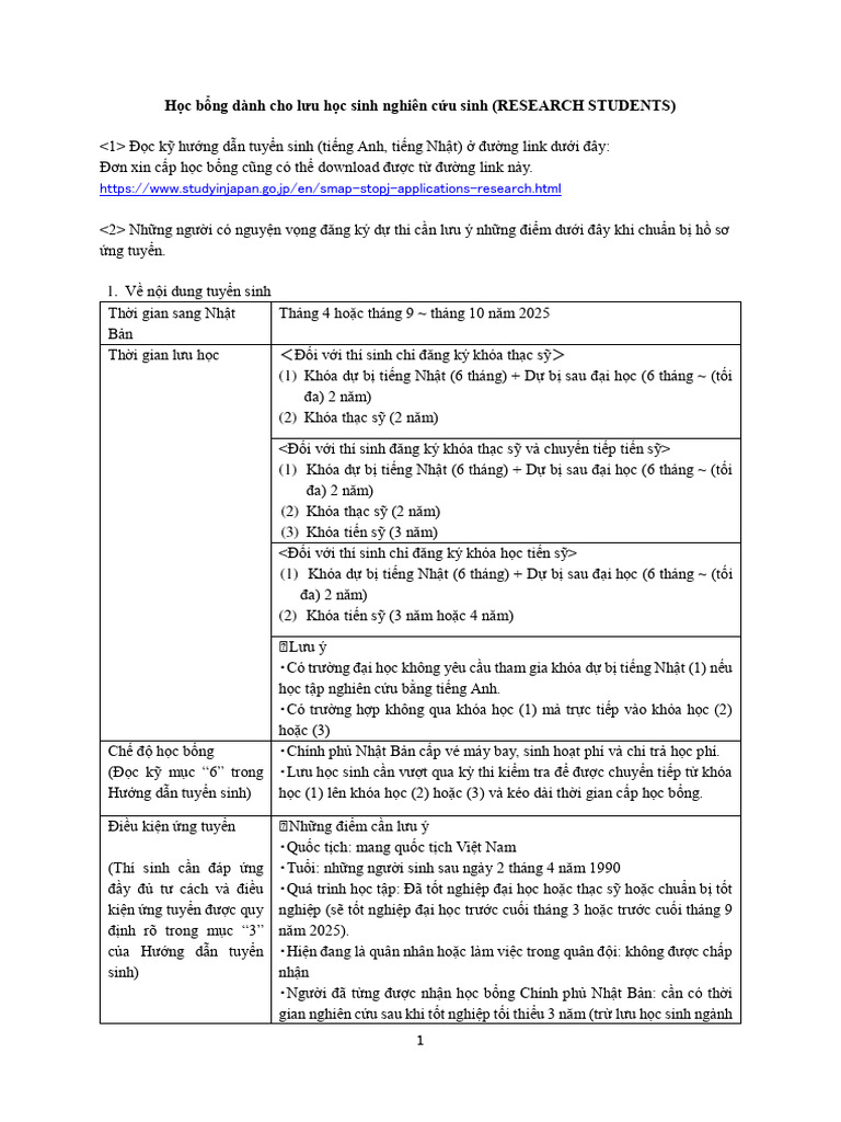 Hướng dẫn Mext 2025 | PDF