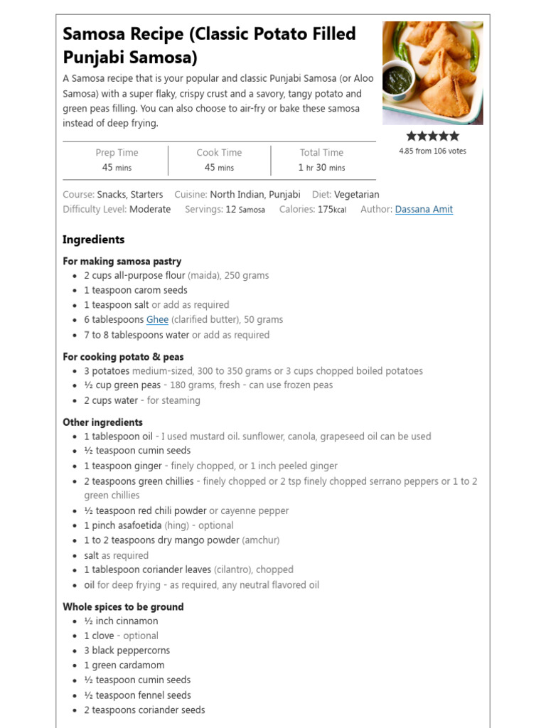 Samosa Recipe (Classic Potato Filled Punjabi Samosa) - Dassana's Veg ...