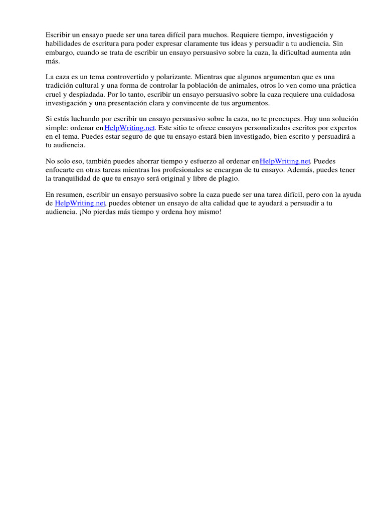 Ensayo Persuasivo Sobre La Caza | PDF | Ensayos | Ecología