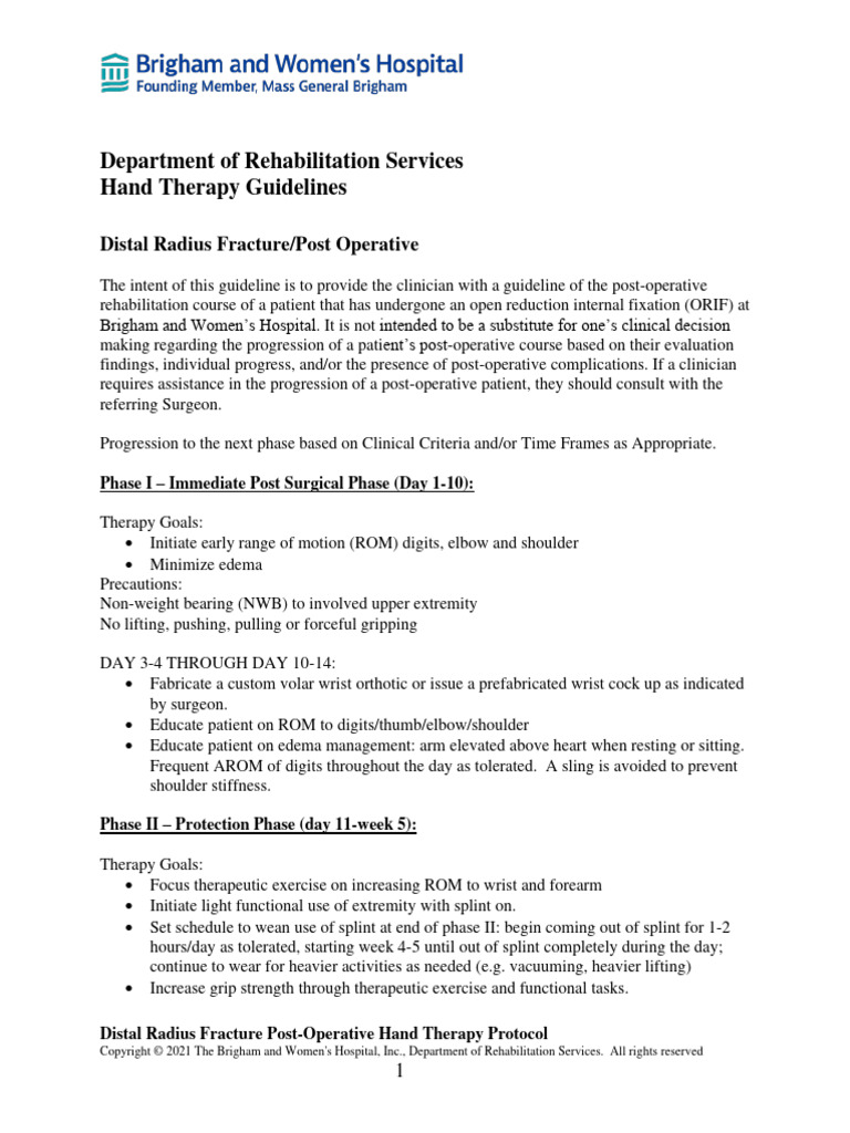 Distal Radius Fracture Postop Hand Therapy Guideline | PDF | Anatomical ...