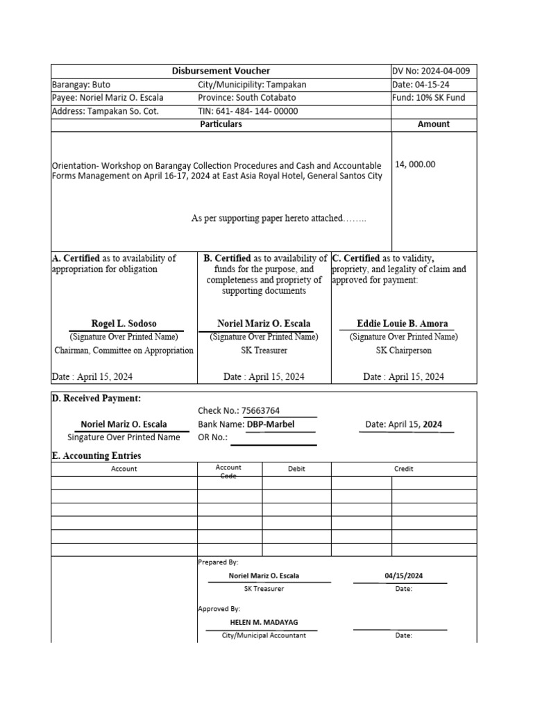 Disbursement Voucher | PDF