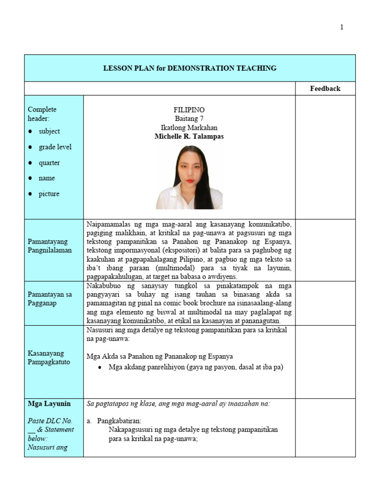 Talampas f-2-f Final Lesson Plan | PDF