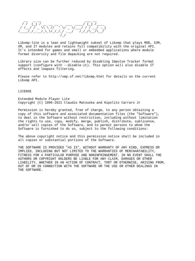 License Libxmp-Lite | PDF | Games & Activities | Technology & Engineering