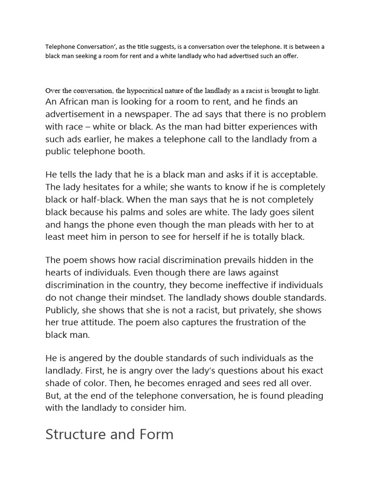 Telephone Conversation | PDF | Rhyme | Poetry