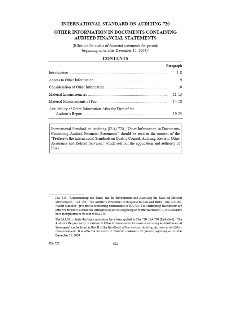 Isa 720 | PDF | Audit | Financial Audit