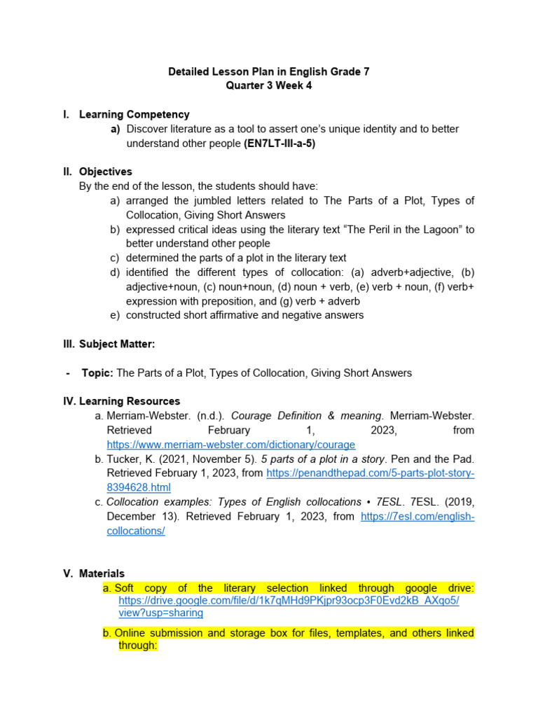 Detailed Lesson Plan in English Grade 7 Final Charot | Download Free ...