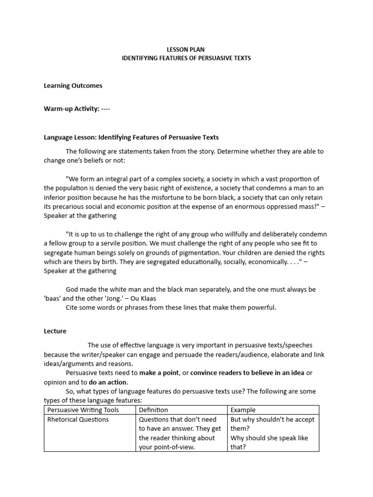 Lesson Plan | PDF | Persuasion | Nelson Mandela