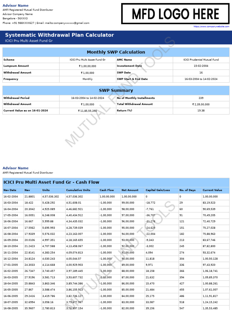 SWP-Return-Calculator | PDF | Investing | Mutual Funds