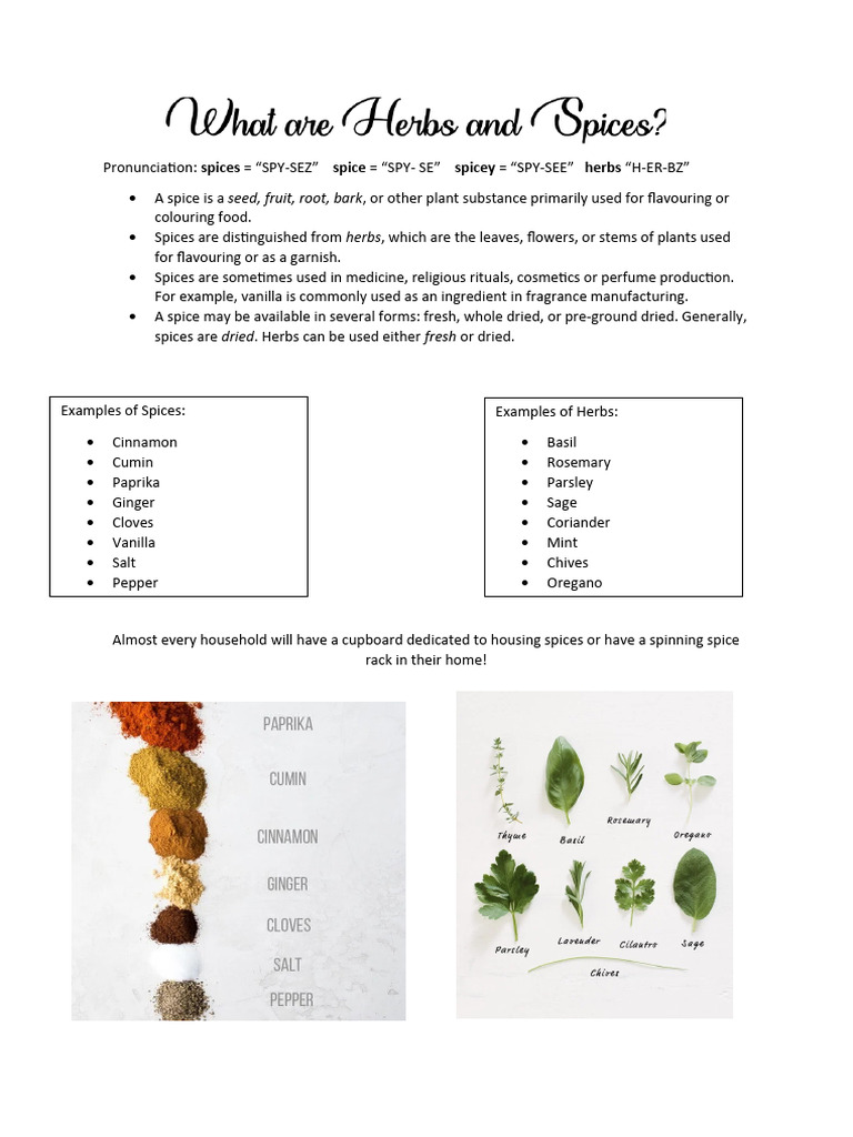 Herbs-And-Spices Activities | PDF | Spice | Curry