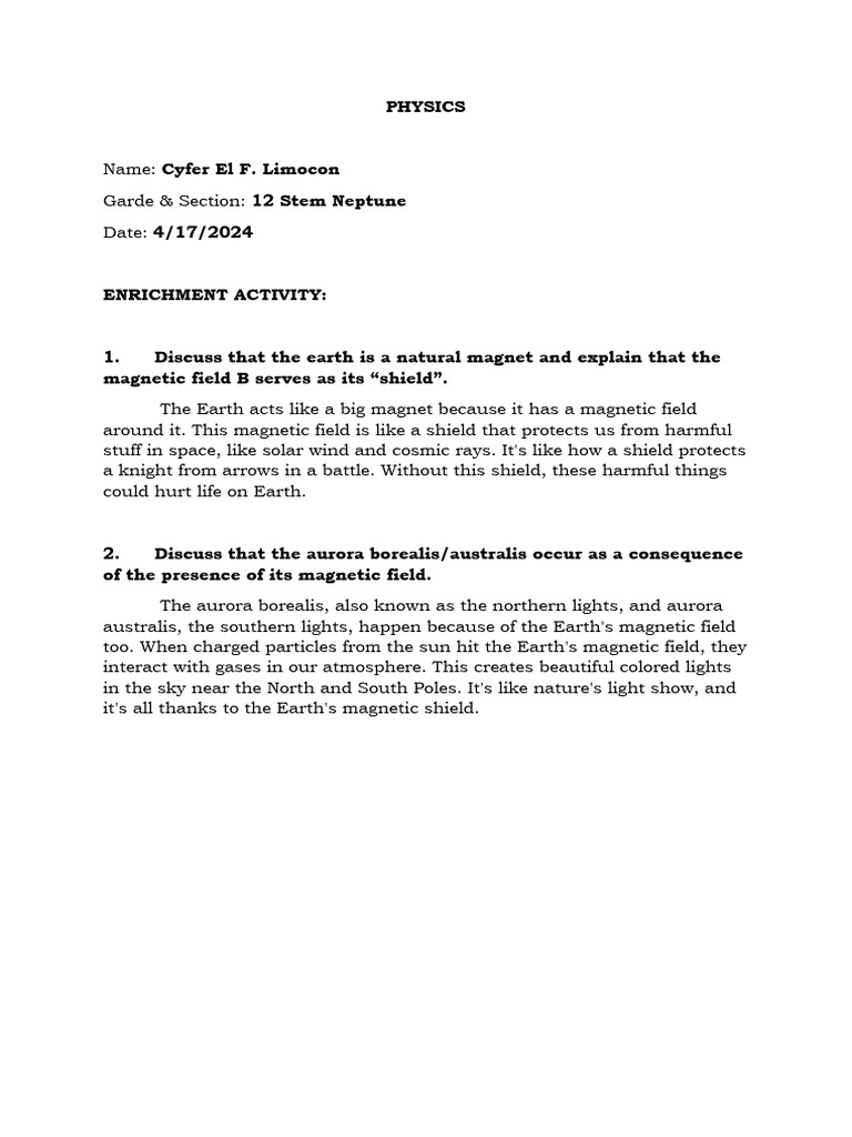 Earth's Magnetic Field & Auroras | PDF