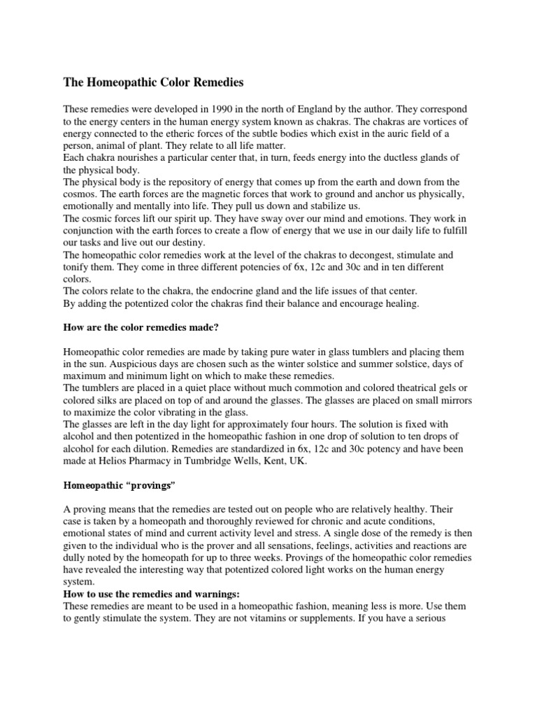 Homeopathic Color | PDF | Homeopathy | Chakra