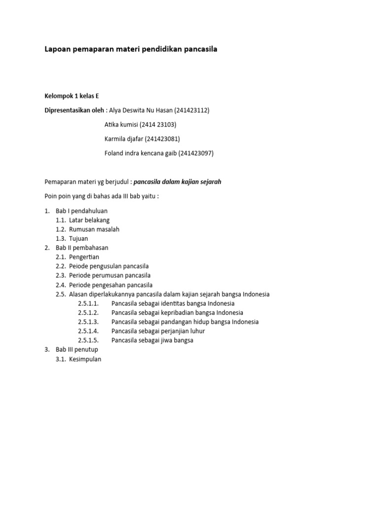 Lapoan Pemaparan Materi Pendidikan Pancasila | PDF