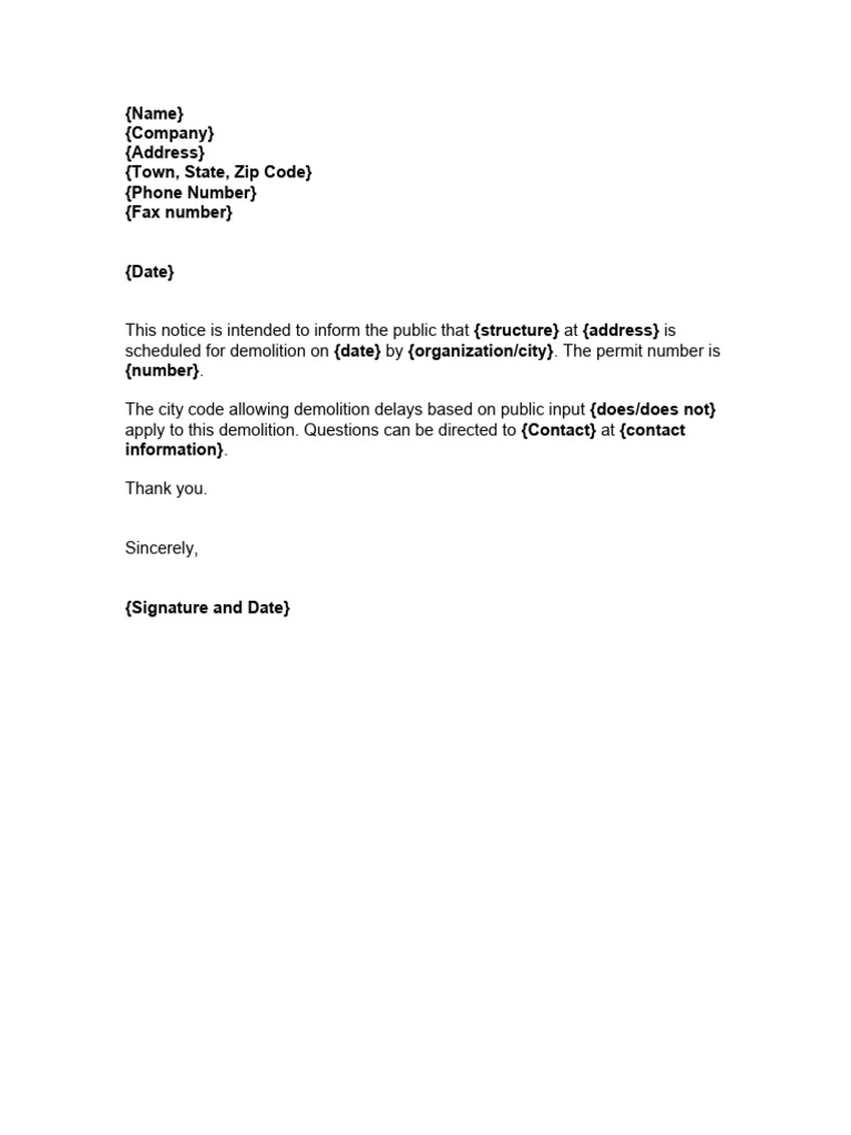 Letter of Intent to Demolish | PDF